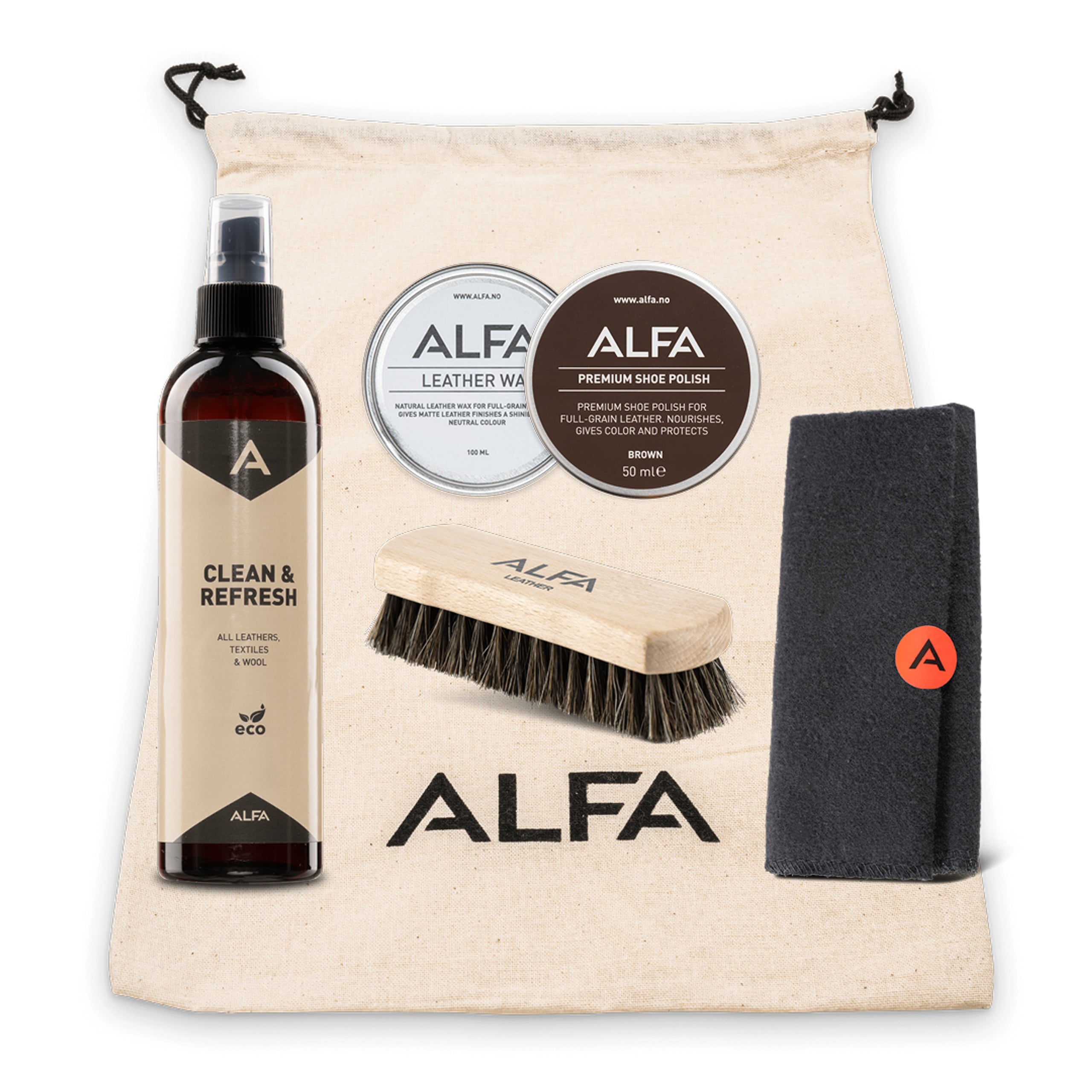 Full-grain leather care kit, brown